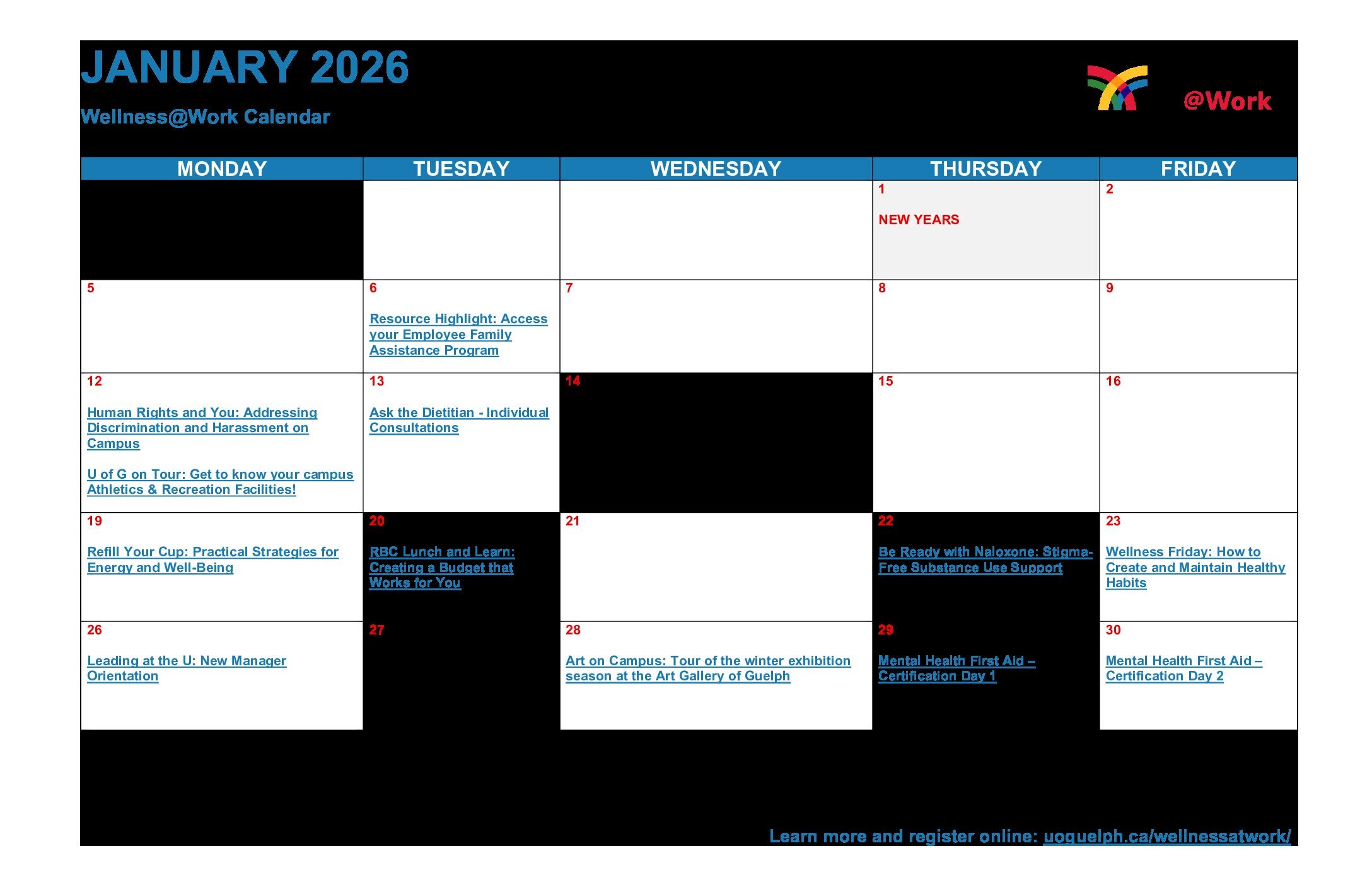 January 2026 Wellness Calendar | CUPE 1334
